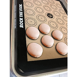Rock the Fork Macaron Mats (Premium 2-pack) NonStick Silicone Macaron Sheets. Macaron Silicone Baking Mats are designed for style & function by Chefs for Chefs. 11 5/8 x 16 1/2 Inch