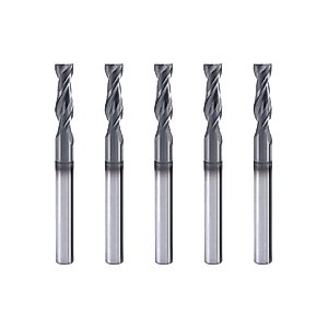 XYunEnZ ISB 3/16'' Carbide Square End Mill Set, 2 Flute Micro Grain Carbide Mill Bits for Alloy Steels/Hardened Steels, 5 Pieces