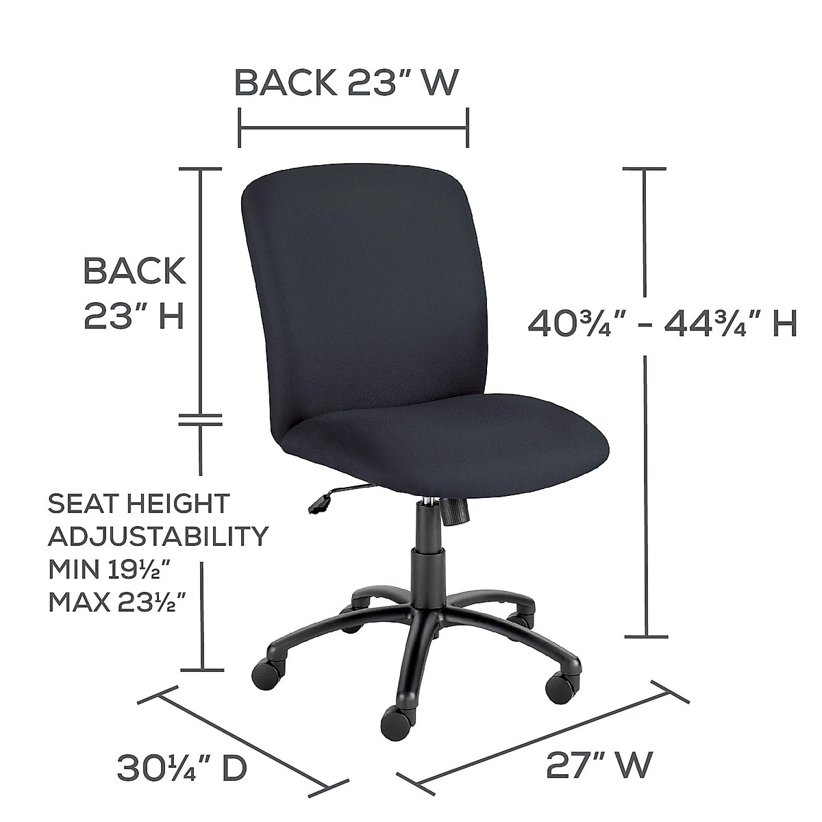 Safco High Back Big and Tall Swivel Desk Task Chair Adjustable Height and Rolling Base, Rated for 24-7 Use, 500 lbs. Weight Capacity, Work or Home Office, Black (3490BL)