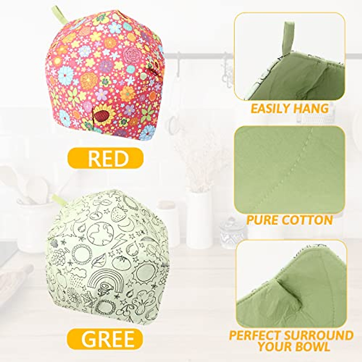 Mepple Microwave Bowl Cozy, Hot Soup Bowl Holders, Multipurpose Potholders for Hot & Cold Foods, Bowl-shaped Containers, Essential Kitchen Utensils Gadgets, Set of 2, Red and Green