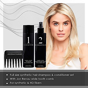 Jon Renau Synthetic Hair Shampoo & Conditioner - Shampoo & Conditioner Set With Wide Tooth Comb