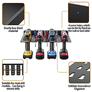 TZDTMEOS Electric Drill Storage Rack , Power Tool Organizer, Holds 4 Drills & Batteries, Hanging Wall Mounted Organizer for Garage, Home, Workshop, Shed (Rack)