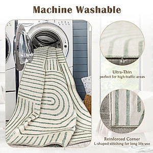 LUXRUG Washable Area Rug 8x10 - Large Sage Green Boho Rugs for Living Room Soft Abstract Bedroom Rug Ultra-Thin Modern Rainbow Carpet Stain Resistant Rug for Dining Room Nursery Room Home Decor