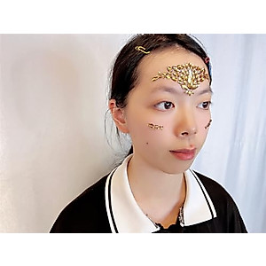 face jewels for makeup Festival Wedding Face Gems Temporary Tattoos mermaid halloween Bindi Fusion Headpiece Body Jewellery bindi face jewel(Topaz gold/SR16)