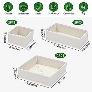 homsorout Sock Organizer, Fabric Dresser Underwear Organizer, Foldable Drawer Organizers for Clothing, Clothing Organizer Drawer Divider for Bras, T-shirts, Socks, Panties, 6 Packs (Beige)