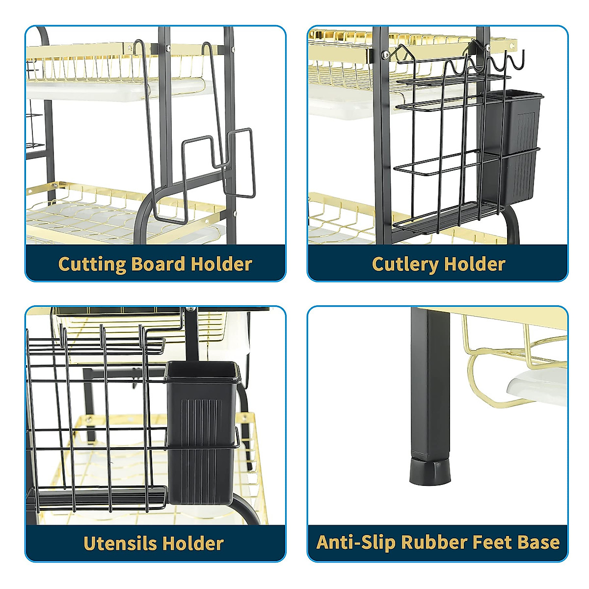 BETTWILL Dish Drying Rack – Carbon Steel Dish Racks for Kitchen Counter – 2 Tier Dish Drying Rack with 2 Drainer Trays,Kitchen Organizer