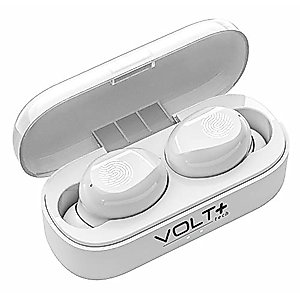 Volt Plus TECH Slim Travel Wireless V5.1 Earbuds Compatible with Your Dell AW2720HF Updated Micro Thin Case with Quad Mic 8D Bass IPX7 Waterproof/Sweatproof (White)