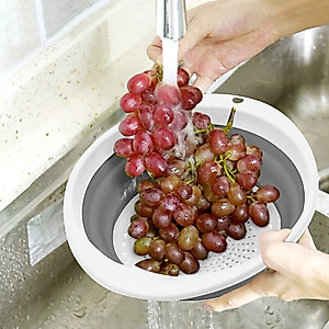 QiMH Collapsible Colander Set of 3-1pc 6 Quart Over the Sink Silicone Strainer - 1pc 4 Quart and 1pc 2 Quart Folding Strainers - Dishwasher Safe(grey&white)