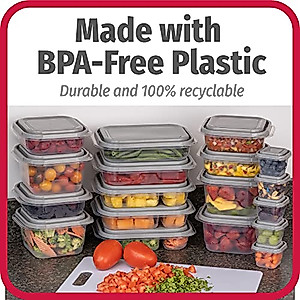 GoodCook EveryWare Set of 17 BPA-Free Plastic Food Storage Containers with Lids (34 Pieces Total), Clear/Grey