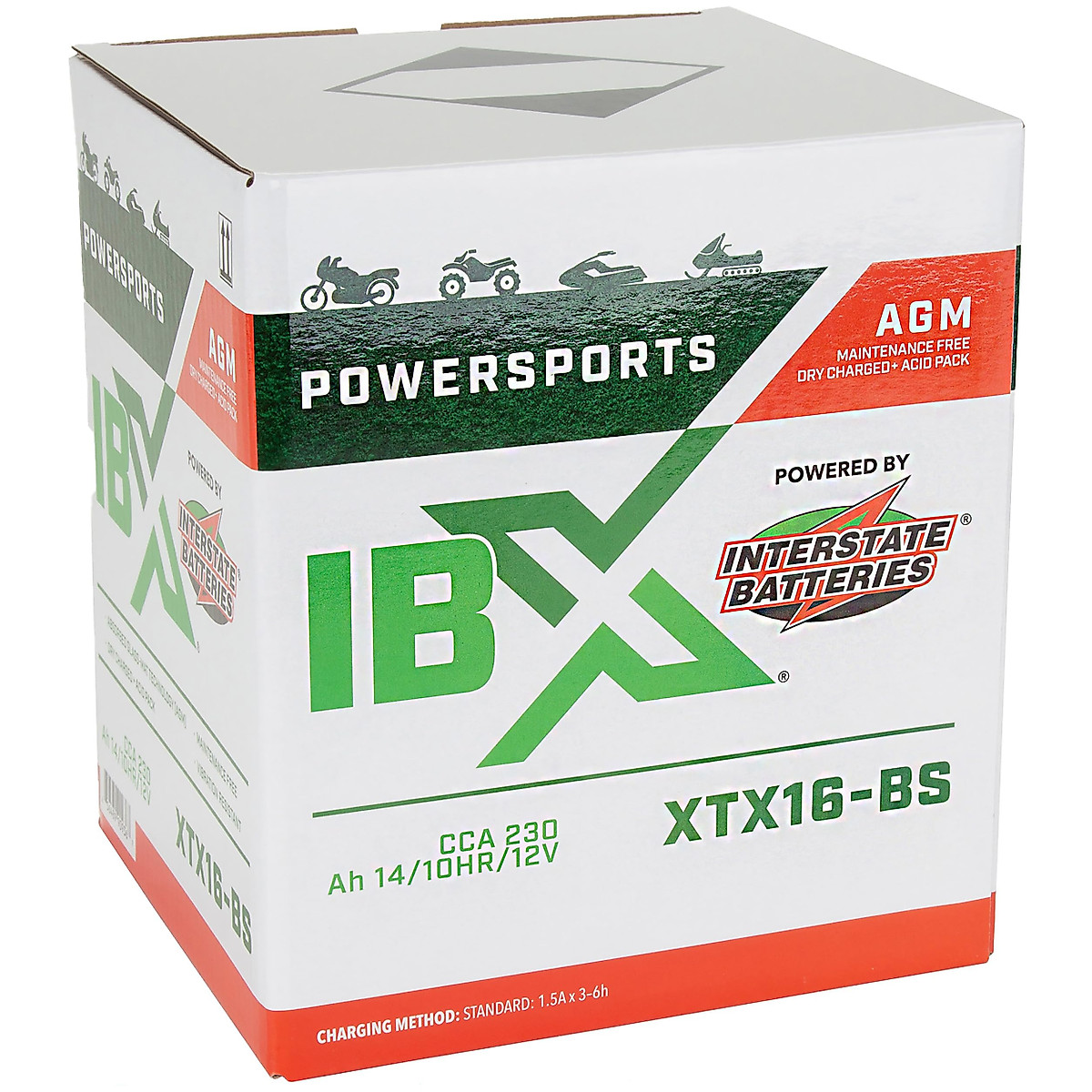 Interstate Batteries YTX16-BS 12V 14Ah Powersports Battery 230CCA AGM Rechargeable Replacement for ATVs, Motorcycles, Scooters (XTX16-BS)