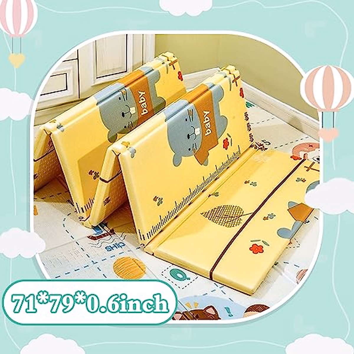 XIFAMNIY Xifanmiy Foldable Foam Baby Play Mat, 79 * 71 inch 0.6'' Thicken Extra Large Waterproof Activity Playmats for Babies,Toddlers, Infants,Baby Play Mat for Floor Indoor Outdoor