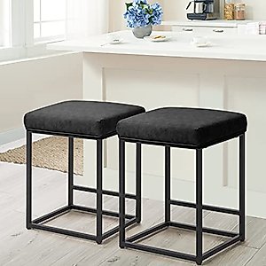 Homall Bar Stools, Counter Height 24" Barstools Set of 2 for Kitchen Island, Bar Chairs PU Leather Backless Modern Square Stool with Thick Cushion and Metal Steel Frame (Black)