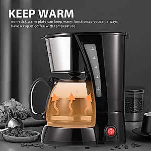 Nehilumn 4 Cup Drip Coffee Maker, Coffee Pot Machine Permanent Coffee Filter, Small Coffee Maker,20Oz Electric Coffee Maker,650W Black and Stainless Steel