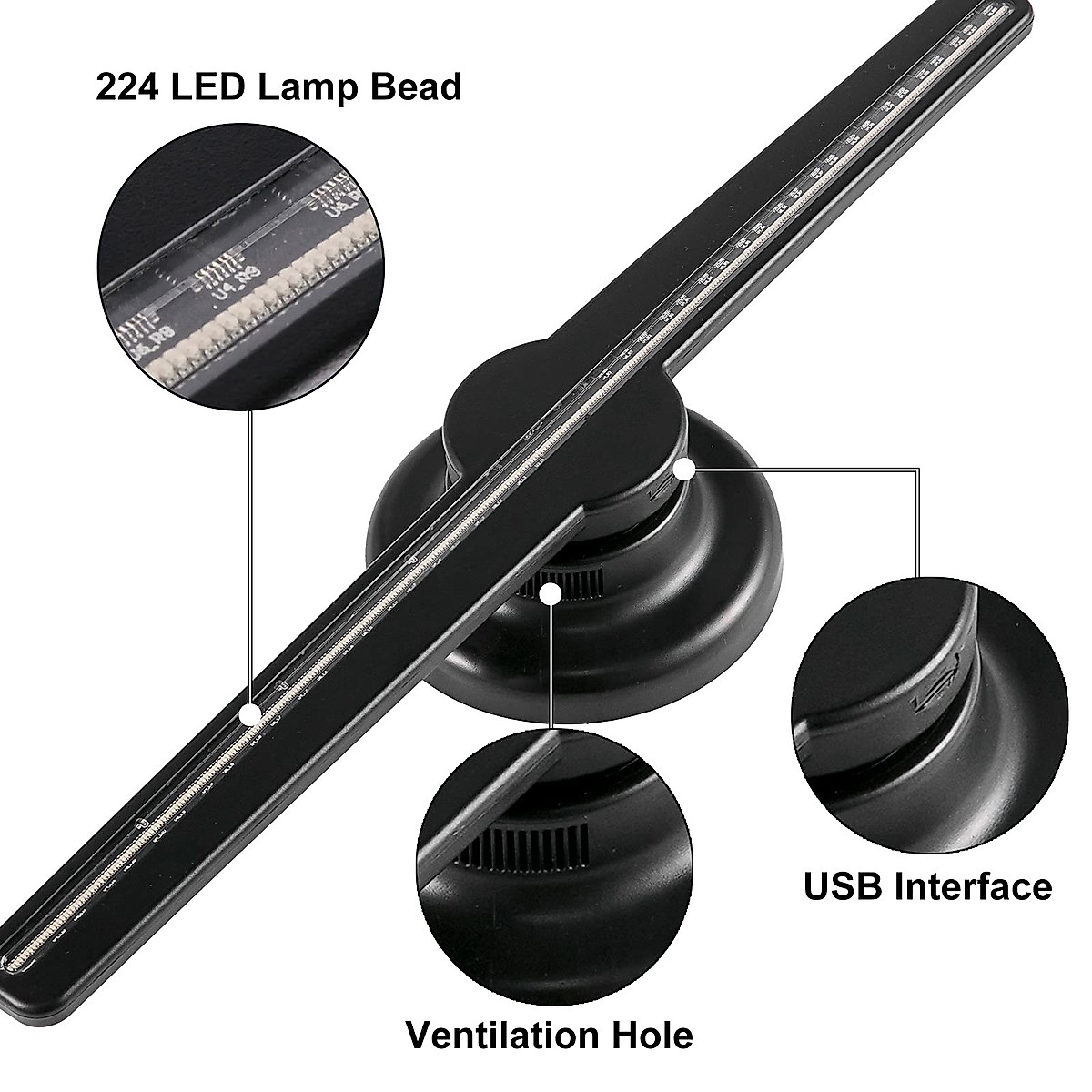 VEVOR 3D Holographic Fan 16.5Inch Hologram Fan with 224 Led Beads Holographic Projector Fan 450x224 Resolution Holographic LED Fan Display Wi-Fi Control for Business,Store,Shop,Holiday Events Display