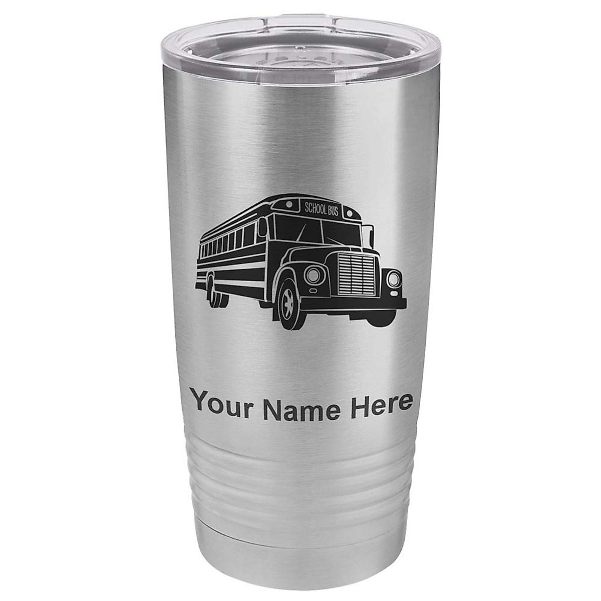 LaserGram 20oz Vacuum Insulated Tumbler Mug, School Bus, Personalized Engraving Included (Stainless Steel)