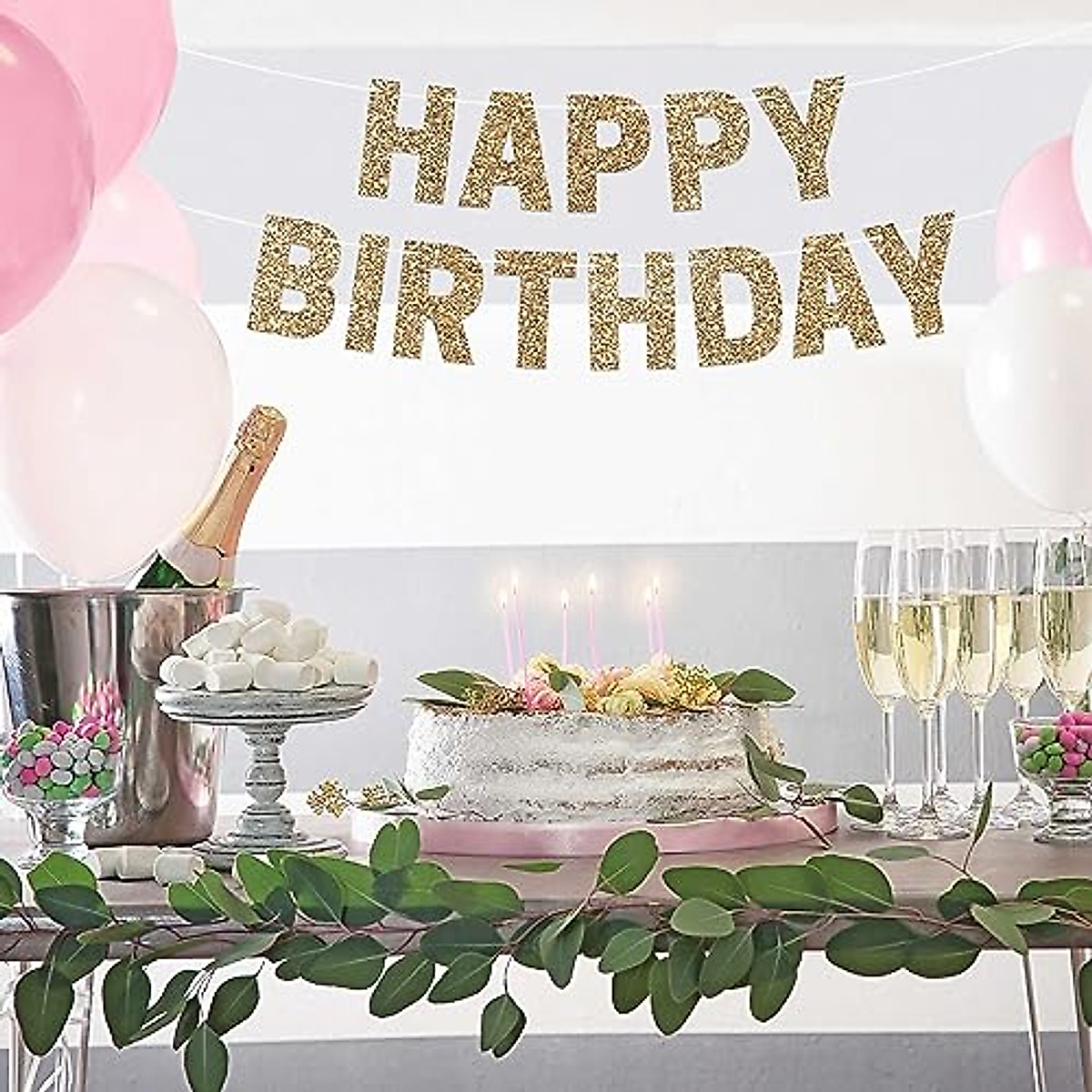 Perfect Occasion Gold Glitter Happy Birthday Pre-Strung Banner - 8 ft Strands Cardstock - Party Decorations & Decor