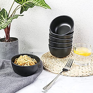TP Unbreakable Soup Bowls, 10 Ounce Melamine Bowls Set, 4.5" Cereal Bowl, Black Bowls for Cereal Soup Rice Pasta Salad Oatmeal, Chip Resistant, Set of 6