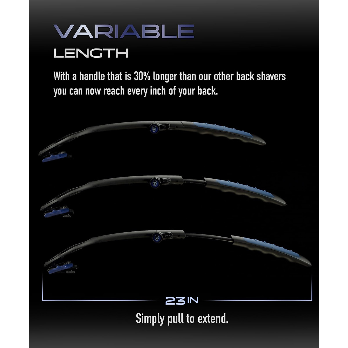 BakBlade 3.0 Stealth - Back Shaver for Men, Extra Long 23" Ergonomic Handle for a Close, Pain-Free Shave, The Ultimate Back Hair Trimmer for Men, +3 Extra Back Blade Refills