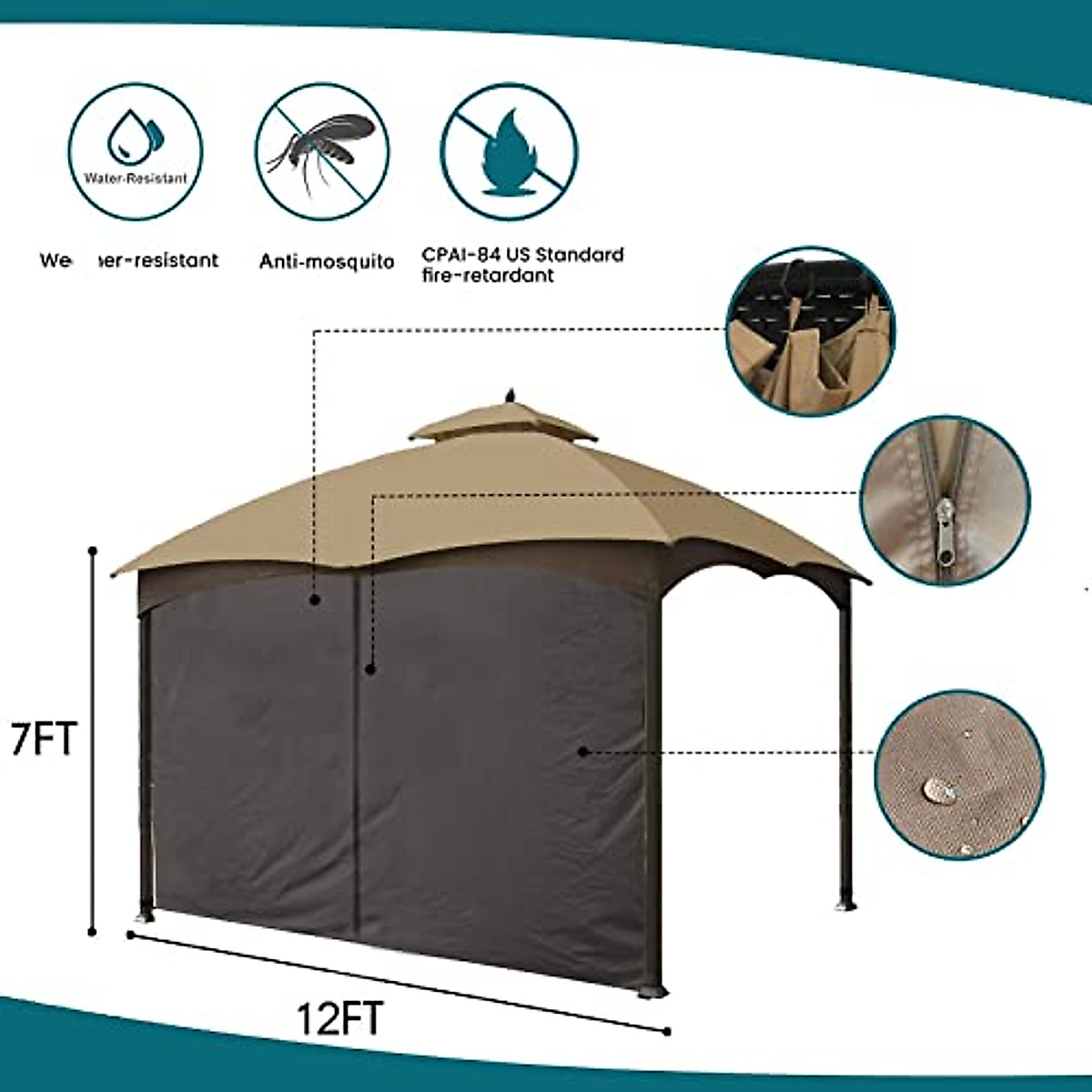 Gazebo Universal Replacement Privacy Curtain - Wonwon Privacy Panel Canopy Side Wall with Zipper for 10' x 12' Outdoor Gazebo (Brown)