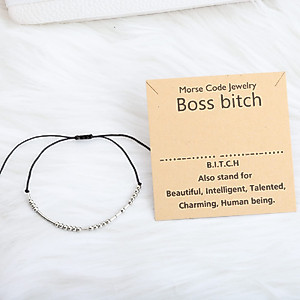 PLITI Boss Lady Morse Code Bracelet For Women Boss Mentor Leader Appreciation Jewelry (Boss bitch morse bg)
