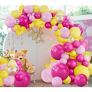 Hot Pink Yellow Balloons Arch Garland Kit-148Pcs Pink Yellow Balloon Garland for Birthday Anniversary Baby Shower Engagement Wedding Retirement Party Decoration