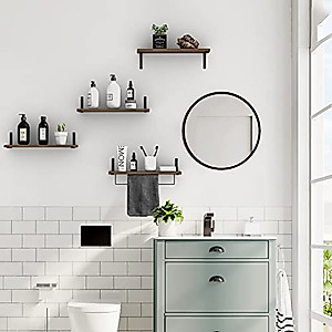 LiviNGPAi Floating Shelves Wall Mounted Set of 4, Bathroom Shelf with Towel Bar, Natural Rustic Wood Wall Shelves for Bedroom, Bathroom, Living Room, Kitchen Storage/ Decoration