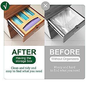 JIAFUEO Ziplock Bag Organizer, Bamboo Ziplock Bag Organizer Dispenser for Kitchen Drawer Retro Durable Closed Sandwich Snack Food Plastic Bag Organizer Holder