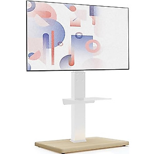 YOMT Floor TV Stand with Swivel Mount for Most TVs up to 75 Inch, Tall Corner TV Stand with Height Adjustable Shelf, Universal TV Mount Stand Holds up to 110 LBS, Upgrade Sturdy Wood Base, White