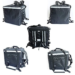 PK-92Z: Big Insulated Pizza Delivery Bag with Cup Holder, 16" L x 16" W x 16" H, Thermal Food Delivery Box For Scooter, Heat Insulated Food Delivery Bag For Bike, Side Loading, 2-Way Zipper Closure