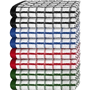 White Classic [8 Pack] Premium Dish Towels for Kitchen, with Hanging Loop - Heavy Duty Absorbent 100% Cotton 410 GSM Terry Kitchen Towels, 16x26 (Multi)