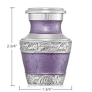 Reminded Small Cremation Keepsake Urn for Human Ashes, Lavender and Silver Miniature Memorial Urn with Velvet Case