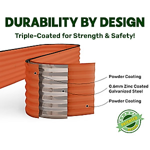 9-in-1 Galvanized Steel Raised Garden Bed // 8×2×1.5 ft Modular Planter for Gardening, Vegetables, Flowers // 18" Tall Metal Raised Garden Beds Outdoor (Orange) // Patented Design Planter Box