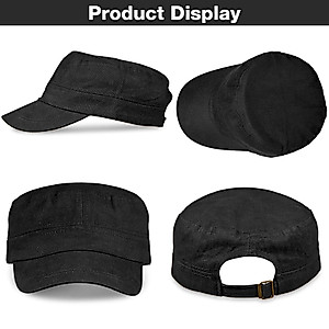 Geyoga 4 Pieces Cadet Army Caps Military Adjustable Flat Top Caps Cotton Unisex Cadet Hat Costume Army Hat