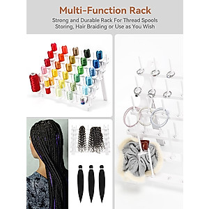 Sew Tech Thread Rack, Bright White Plastic Thread Holder with 60 Pegs and Extra 10 Long Pegs, Sewing and Embroidery Thread Stand