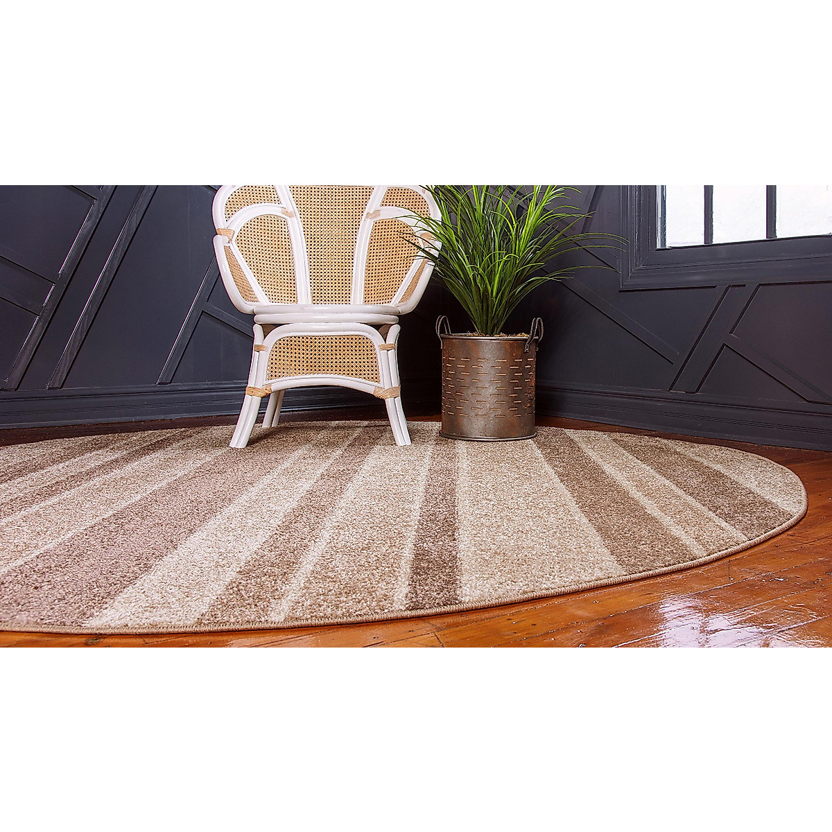 Unique Loom Autumn Collection Warm Toned Casual Striped Beige Round Rug (3' 3 x 3' 3)