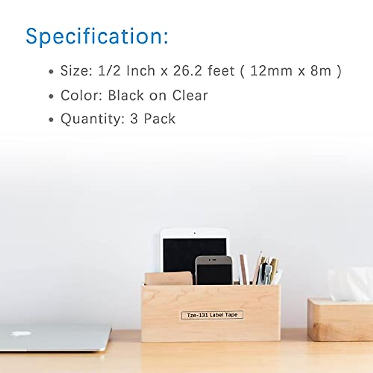 Compatible Clear Label Tape Replacement for Brother P-Touch Clear Label Tape TZe131 TZe-131, Laminated Tze Tape Black on Clear 12mm 0.47 for Ptouch PT-D210 PT-H110 Label Maker, 3 Pack