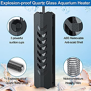 HiTauing Small Aquarium Heater, 75W Adjustable Fish Tank Heater Betta Heater Turtle Heater Mini Submersible Aquarium Heater with Automatic Power-Off Function When Leaving Water for 20-25 Gallon Tanks