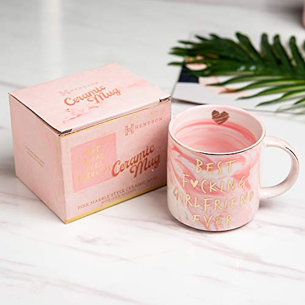 Hendson Girlfriend Birthday, Anniversary, Romantic Gift - Best Girlfriend Ever - Funny Cute Couple Birthday Gifts Ideas for Girlfriend, Her, Couples - Pink Marble Mug, Ceramic 11.5oz Coffee Cup