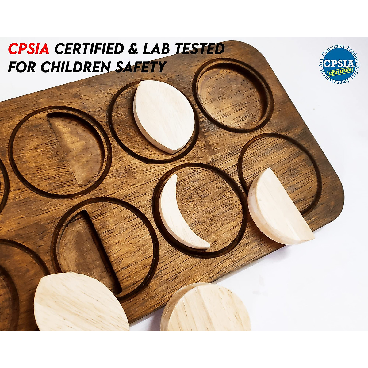 Pentacle Toys Wooden Moon Phases Puzzle, Montessori Wooden Puzzle Board Educational Preschool Gifts for Boys Girls, Pegged Puzzle Board