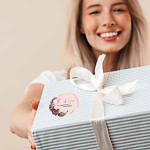 easykart labels 600 Business Thank You Stickers in roll | Baby Pink Flower Bunch Design with Silver Foil | Highly Recommended for Small Business Owners