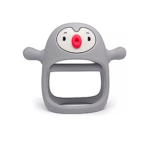 Wearable Penguin Teether, Never Drop Silicone Baby Teething Toy for Infants, Chew Toys for Sucking Needs, Hand Pacifier for Breast Feeding Babies, Car Seat Toy for New Born (Purple)