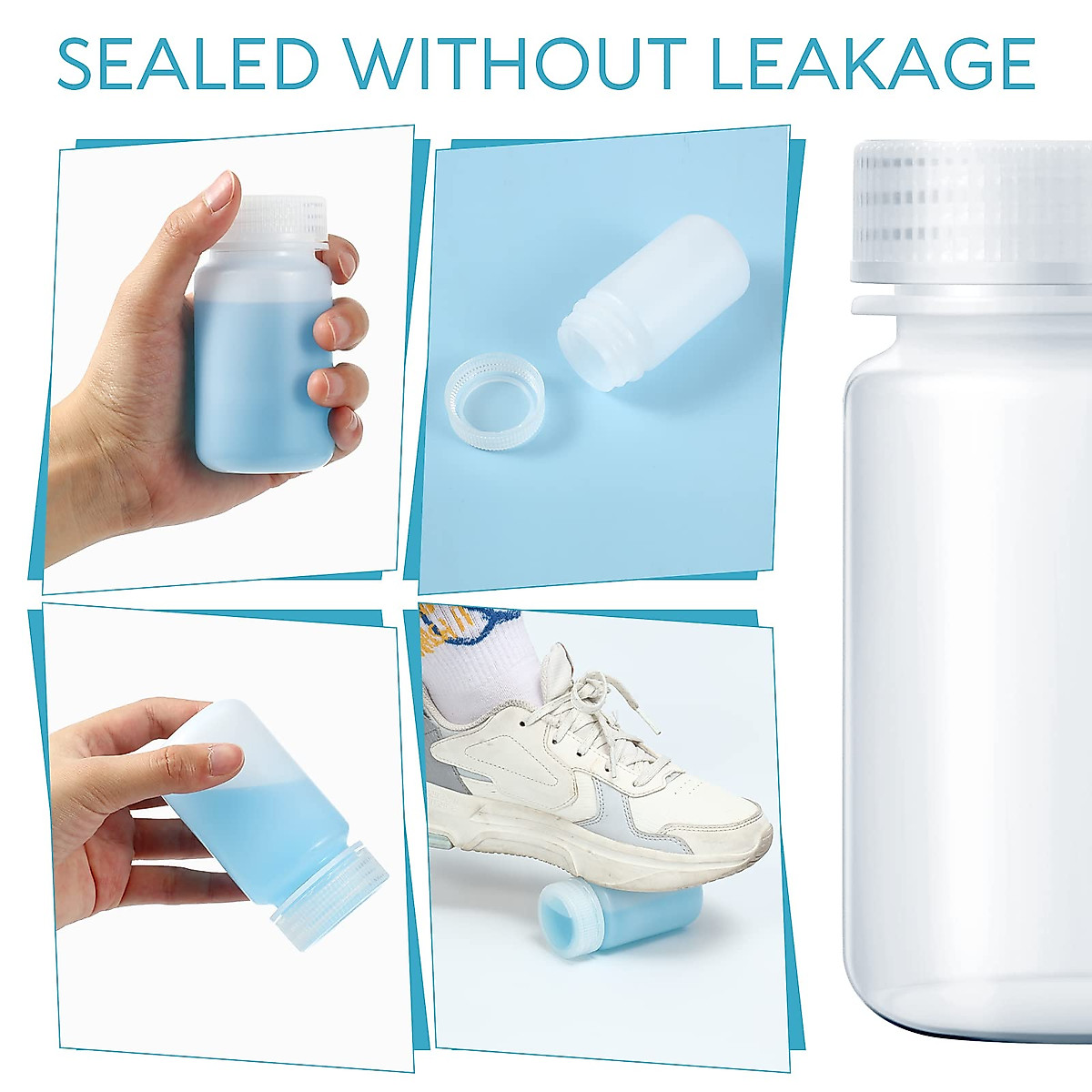 Pinkunn 20 Pcs Plastic Sample Bottles 4oz/ 125ml Laboratory Grade Polypropylene Wide Mouth Reagent Bottles Clear Liquids Storage Bottles with Lids Leak Proof Containers for Lab Classroom