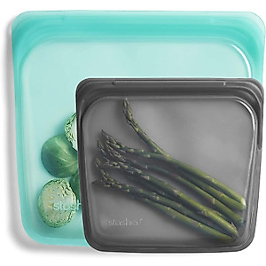 Stasher Silicone Reusable Storage Bag, 2 Sandwich (Aqua + Ash) | Food Meal Prep Storage Container | Lunch, Travel, Makeup, Gym Bag | Freezer, Oven, Microwave, Dishwasher Safe, Leakproof