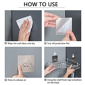 Resdenio Shower Caddy Adhesive Replacement Strips - 10 Pack Corner Transparent Kitchen Bathroom Self Adhesive Shelf Holder Waterproof No Drilling Hanging Shower Caddy Hook (Gold)