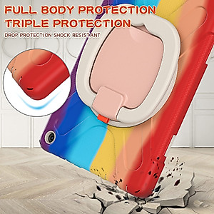 360 ° Rotation Portable Case for Fire HD 10 & 10 Plus Tablet (11th Generation, 2021 Release) Rugged Case Rotating Stand Hand Strap Shoulder Carrying Strap Outdoor Cover (Colourful Red)