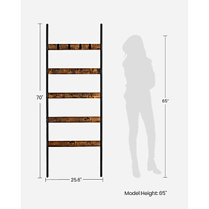 VASAGLE Blanket Ladder, 5-Tier Ladder Shelf, Wall-Leaning Rack, Steel, 25.6 Inch Wide, Scarves, Industrial Style, Rustic Brown and Black ULLS011B01