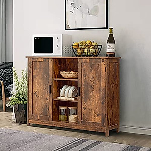 Iwell Storage Cabinet, Buffet Cabinet, Sideboard with 2 Doors and 2 Open Shelves, Coffee Bar, Cabinet for Kitchen, Living Room, Entryway, Rustic Brown
