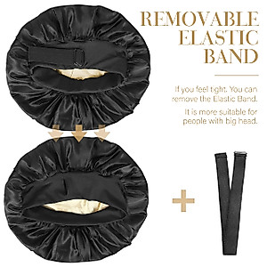 Silk Bonnet for Sleeping Double Layer Satin Bonnet Adjustable Bonnets for Black Women Sleep Cap Reversible Hair Bonnet for Curly Hair (Black)