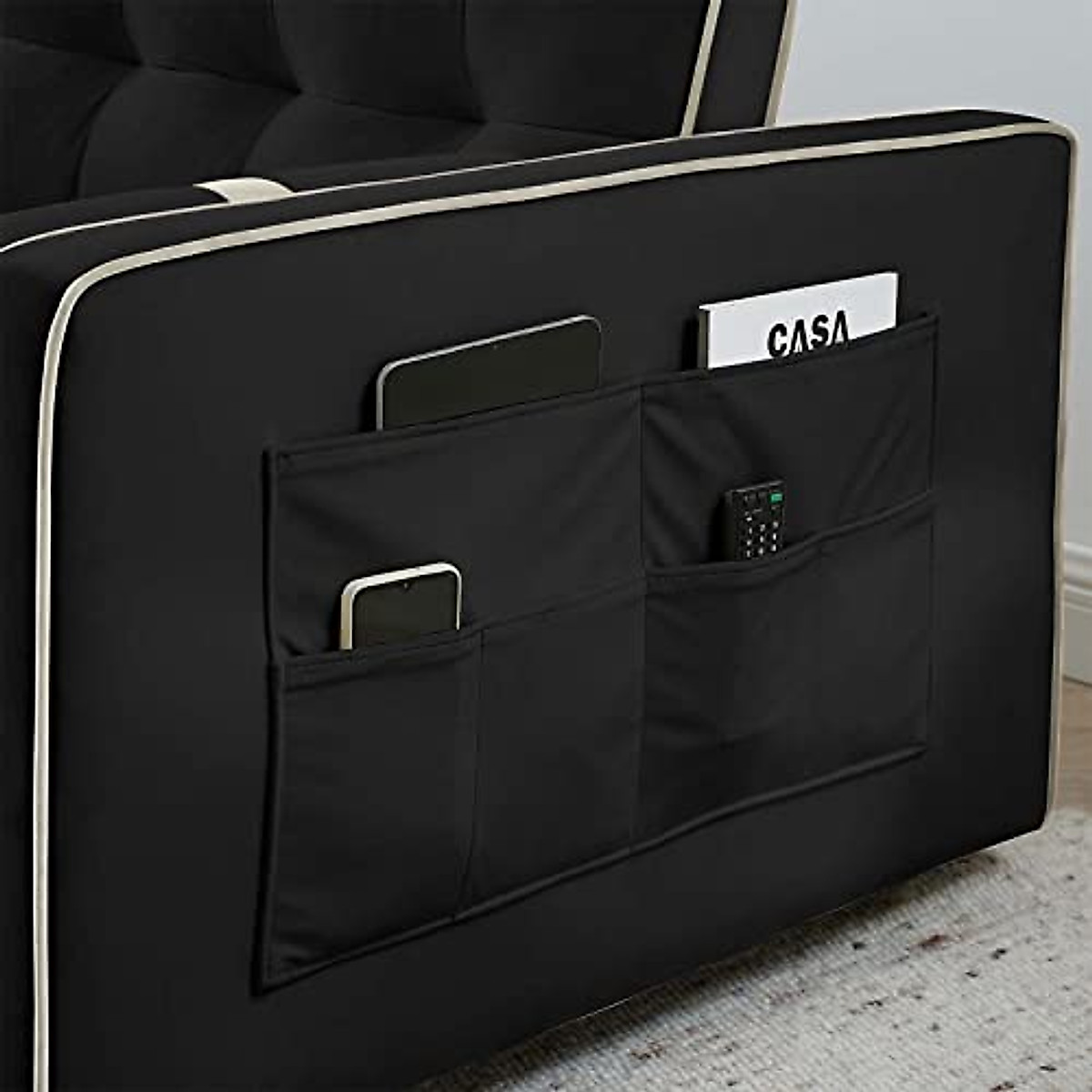 JEEOHEY Sleeper Sofa Couch w/Pull Out Bed, 55.5" New Upgraded Tufted Velvet Convertible Sleeper Sofa Bed, Small Love seat Sofa Bed w/ 2 Pillows for Small Space, Living Room, Apartment, Black