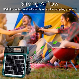 Sendowtek Portable Battery Fan with Solar Panel, 10400mAh Rechargeable Fan with Timer LED Light Small USB Battery Powered Camping Fans for Travel Picnic Outdoor Indoor Cooling Sleeping (Green)